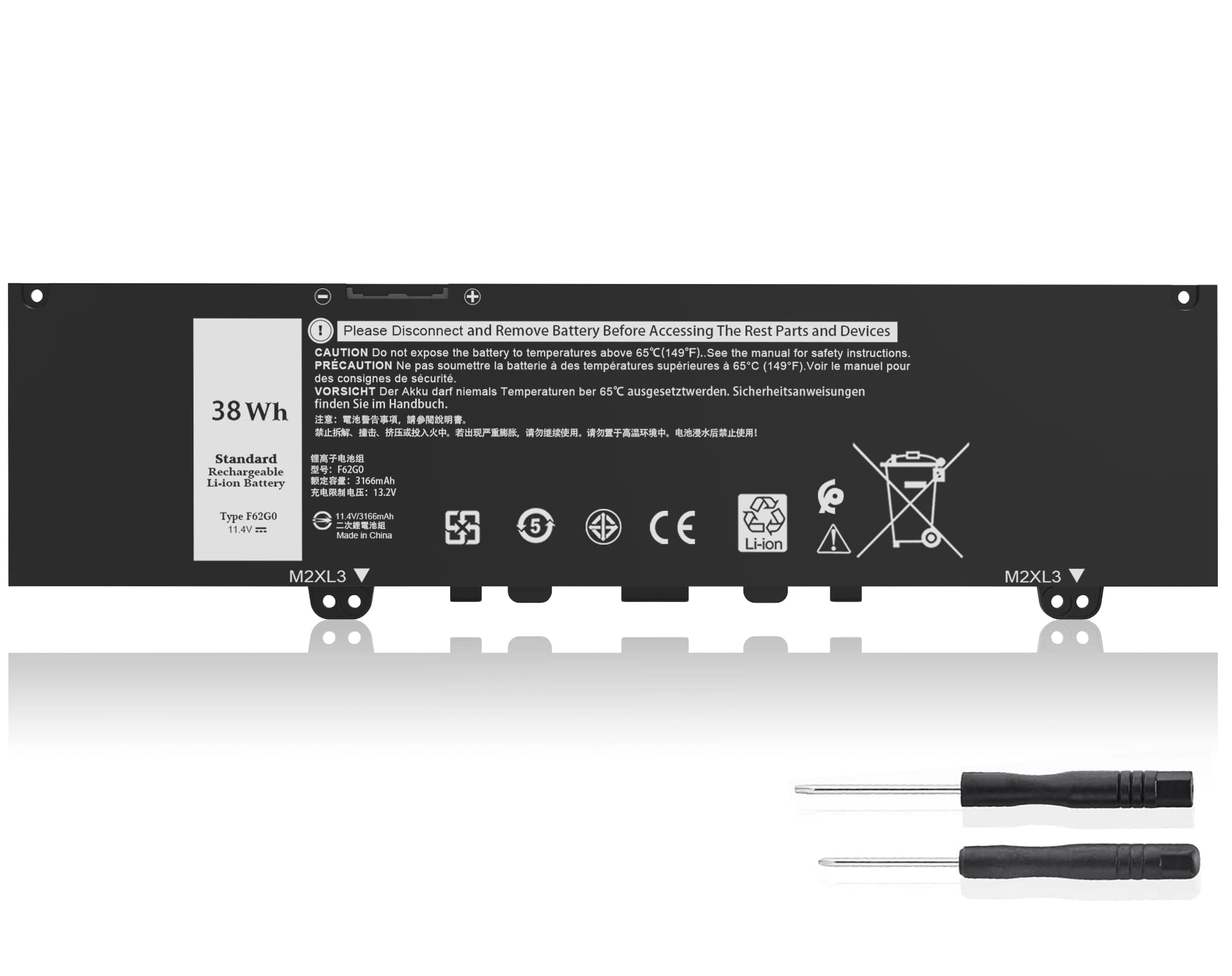 UOROLBMY New 38WH F62G0 39DY5 Laptop Battery for Dell Inspiron13 7000 i7373 7373 7370 7380 7386 2-in-1 P83G P87G P91G P83G001 P83G002 P87G001 Vostro 13 5370 039DY5 0F62G0 RPJC3 0RPJC3 F62GO 11.4V