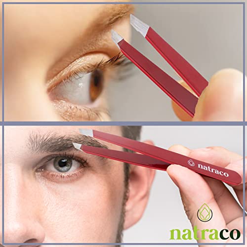 Stainless Steel Slant Precision Tweezers β Professional Tweezers for Eyebrows & Hair Removal β Black & Red (Pack of 2)