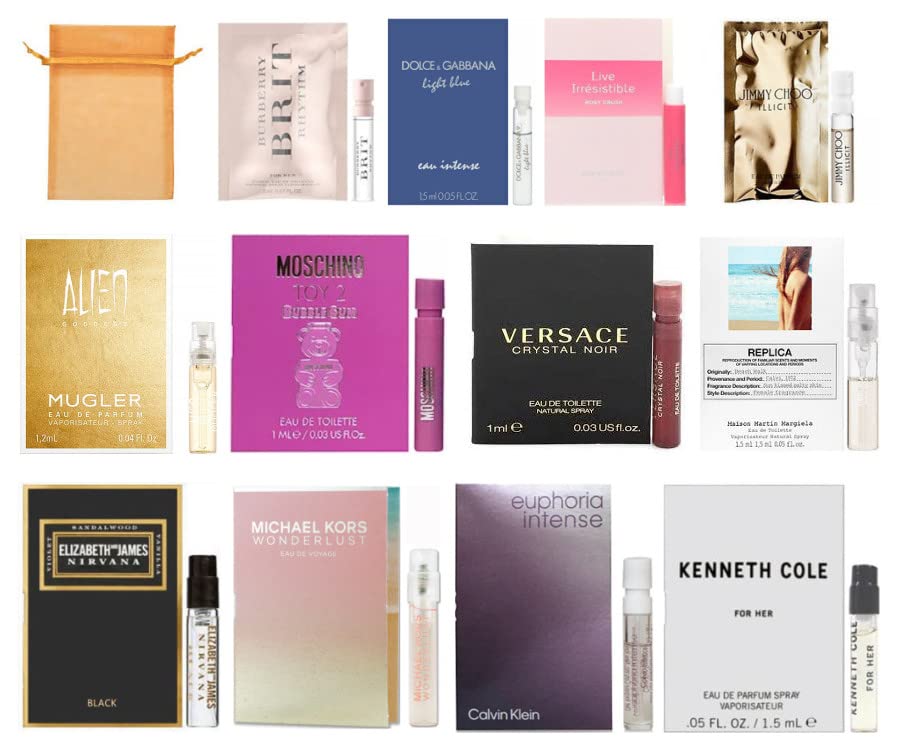 12 Women's Perfume Fragrance Samples with Organza Bag (As Pictured), 0.05 Fl Oz (Pack of 12)