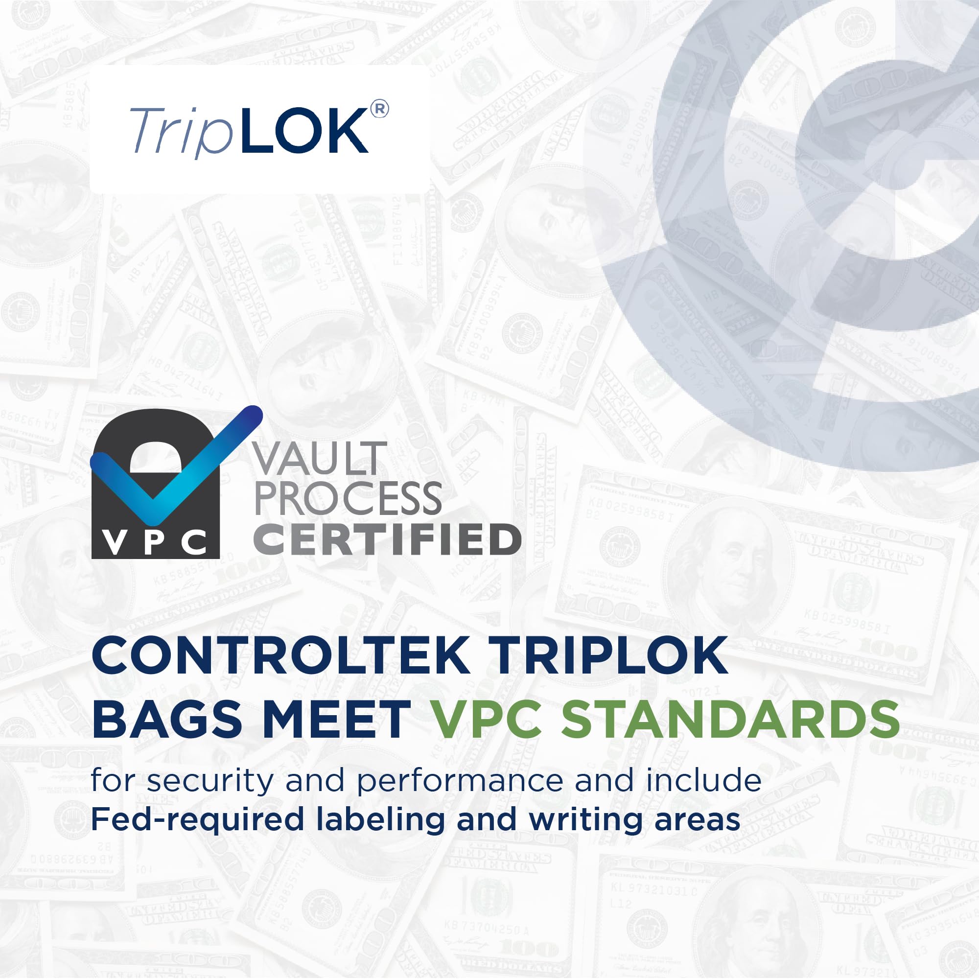 ControlTek TripLok 9" x 12", White with Pocket, 100 Bags, Tamper-Evident Deposit Bags for Cash Handling & Valuables, Moisture, Heat and Cold Sensitive Ink, Tear-off receipt + Large Barcodes 585036