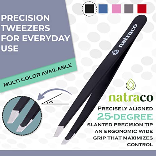 Stainless Steel Slant Precision Tweezers β Professional Tweezers for Eyebrows & Hair Removal β Black & Red (Pack of 2)