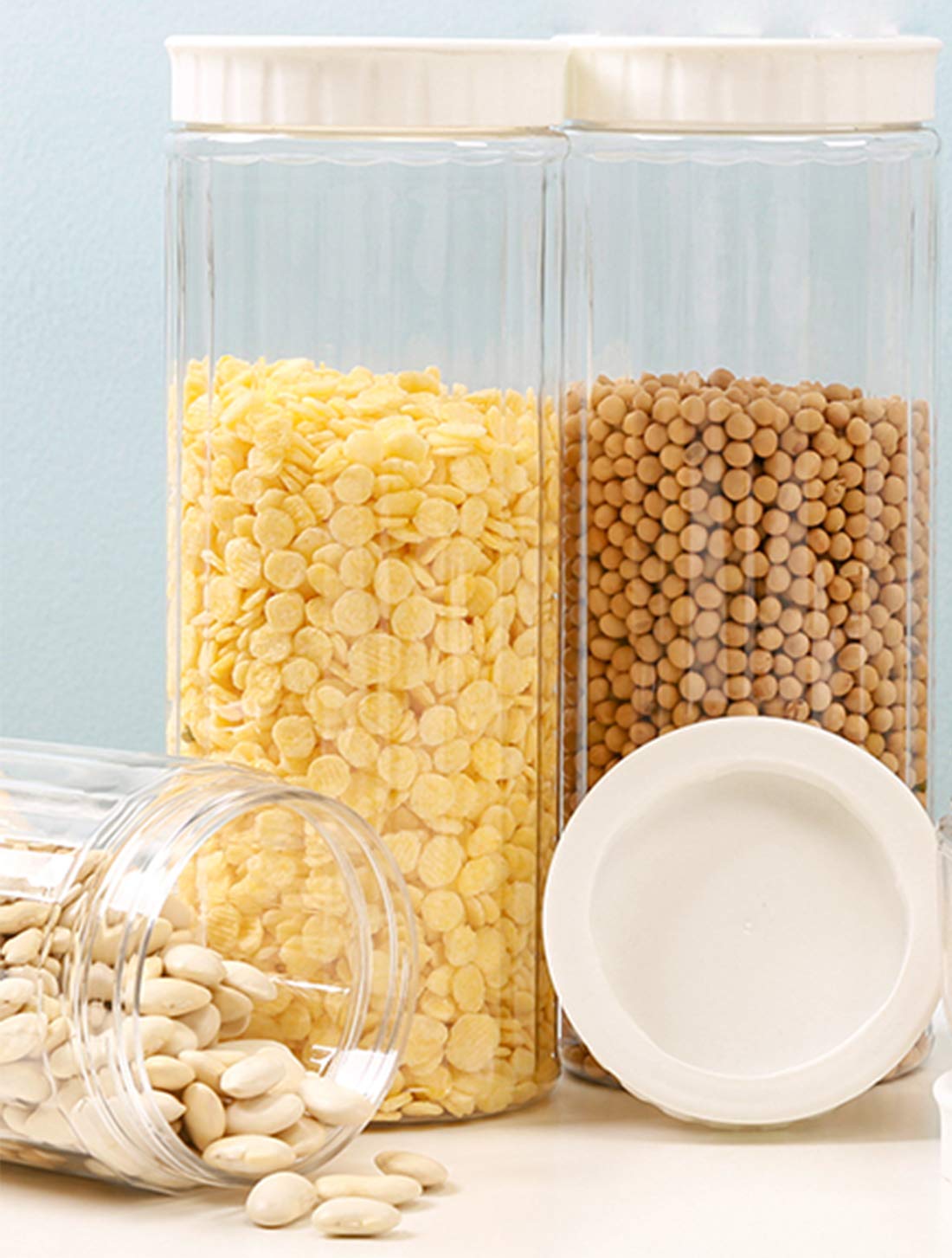 Lawei 4 Pack Clear Plastic Jars with Lids - 50 Oz Tall Clear Empty Plastic Jars Plastic Food Storage Jars for Food & Home Storage