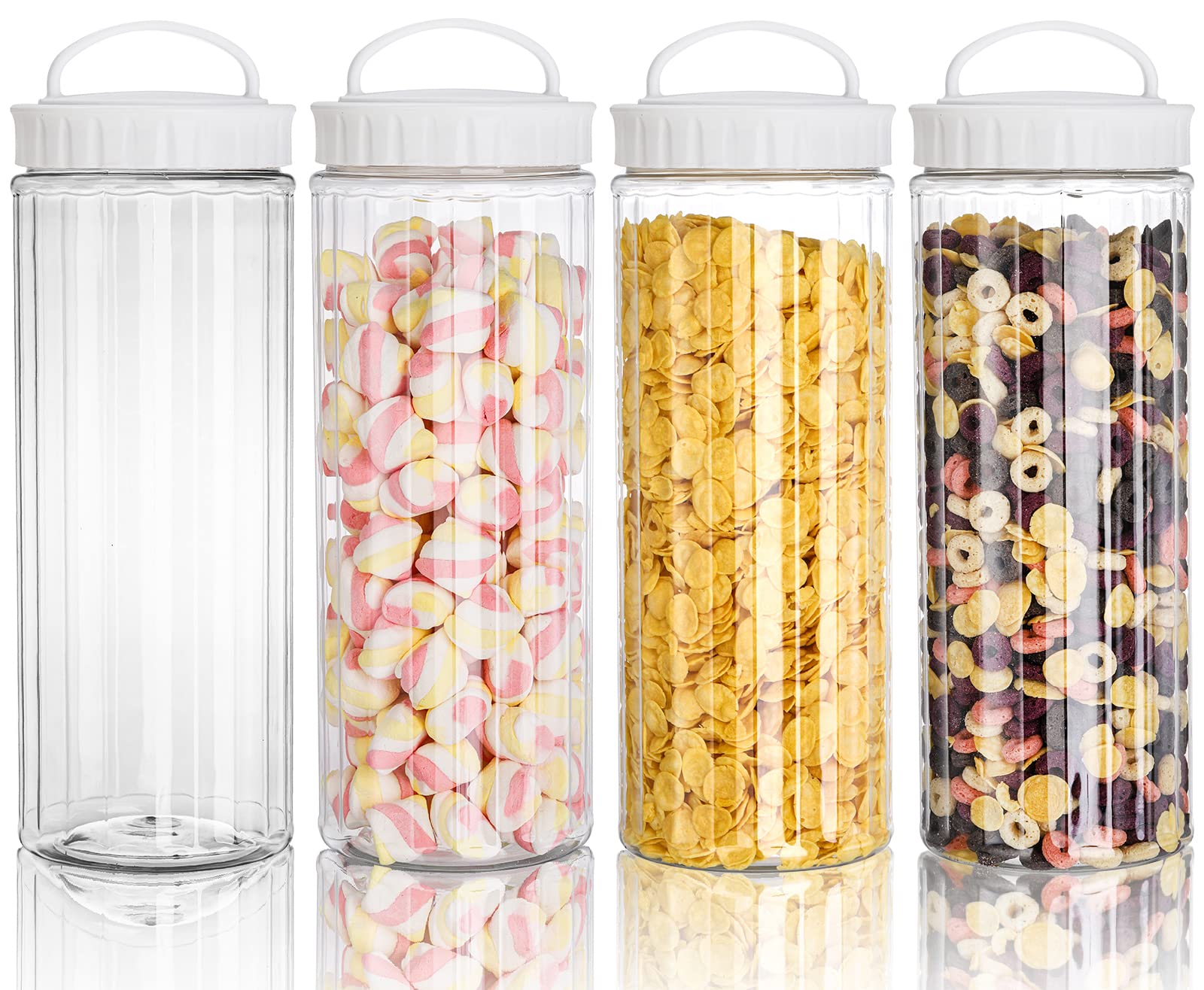 Lawei 4 Pack Clear Plastic Jars with Lids - 50 Oz Tall Clear Empty Plastic Jars Plastic Food Storage Jars for Food & Home Storage