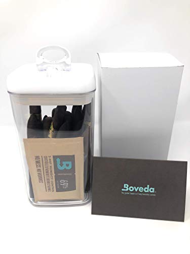 Easy Open Acrylic Cigar Humidor Jar Including The Boveda 69% 2-Way Humidity System, 25 Cigar Capacity (Square)