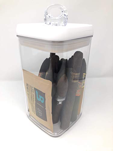 Easy Open Acrylic Cigar Humidor Jar Including The Boveda 69% 2-Way Humidity System, 25 Cigar Capacity (Square)