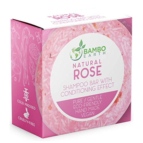 BAMBOEARTH Solid Shampoo Bar And Conditioner Effect Hair Soap â 100% Organic Shampoo Bars For Hair With All Natural Plant Based Essential Oils And Zero Waste Biodegradable Packaging (Rose)