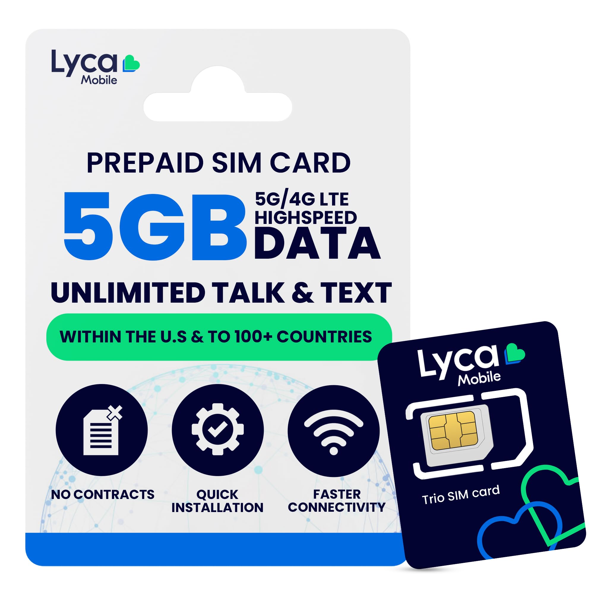 Lycamobile 30 Day Prepaid SIM Card for Cell Phones, 5 GB High Speed 4G LTE/5G Data, International Talk & Text to 100+ Countries, Quick Activation, 3-in-1 Triple-Cut, Compatible w/ Most Mobile Phones