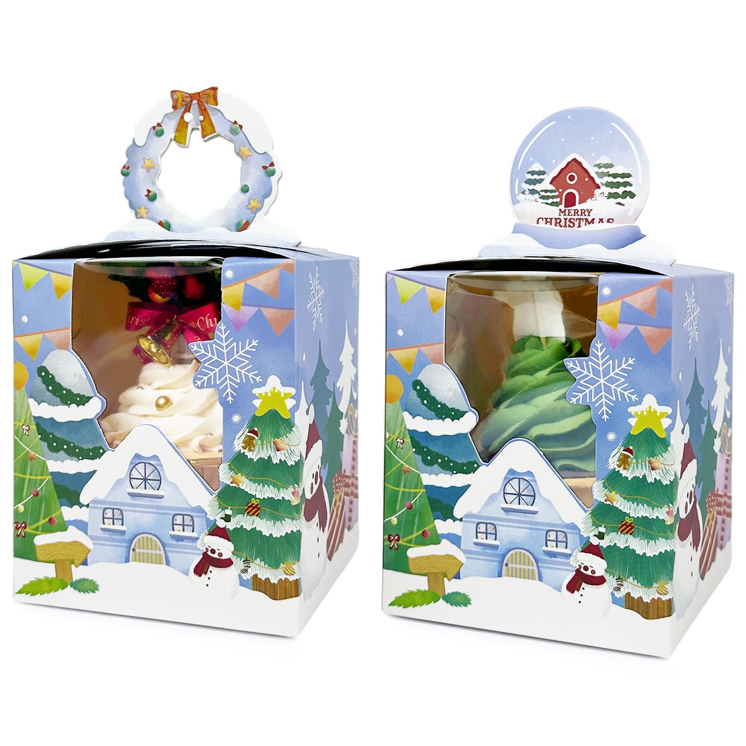 Christmas Individual Cupcake Boxes with Window 32 Count Snow Day Single Cupcakes Box 3.6 * 3.6 * 4.3inch Cupcake Carrier
