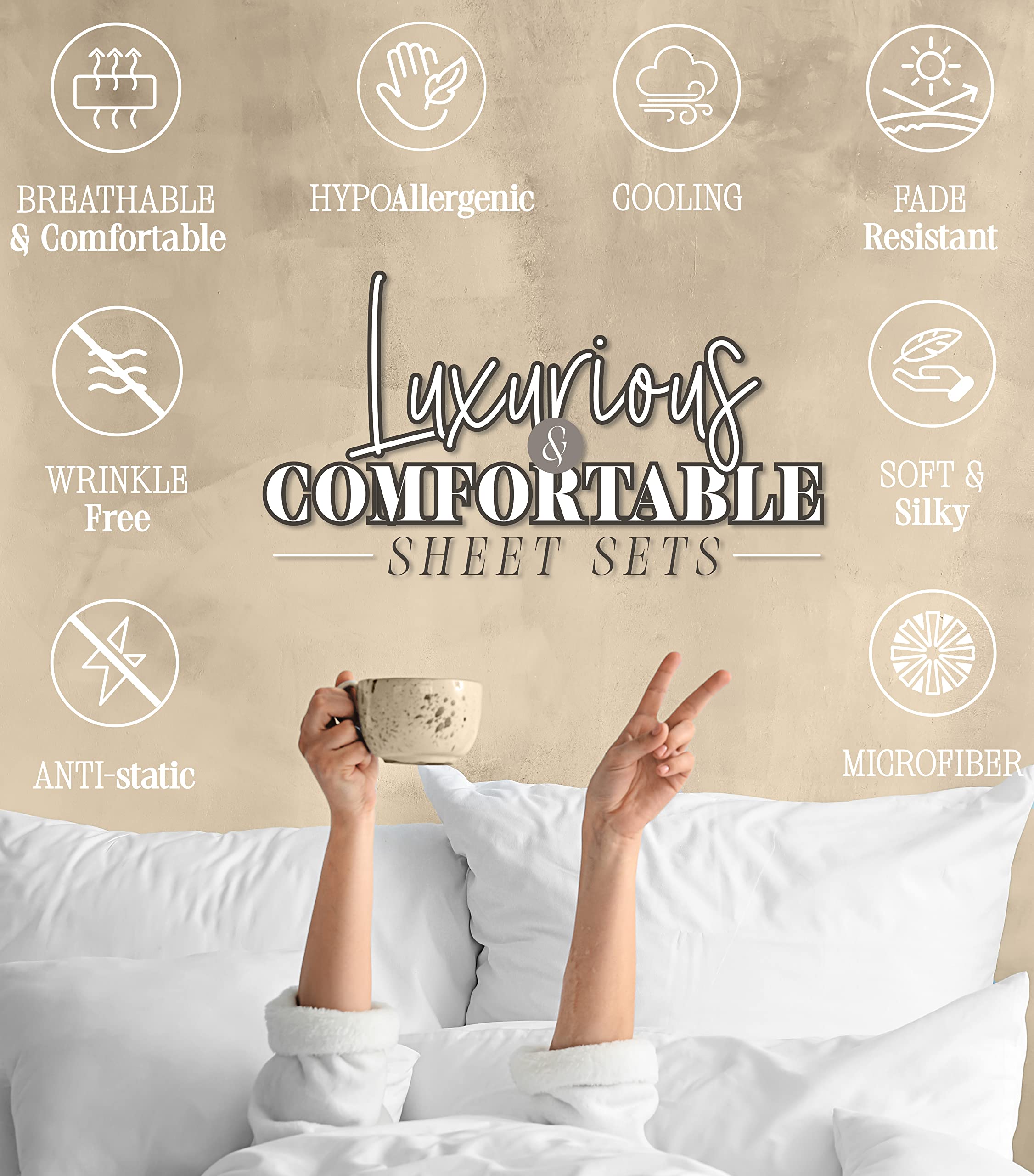 Elegant Comfort Eloise Marble Printed 6-Piece Sheet Set, 1500 Premium Hotel Quality Microfiber, Soft, Wrinkle and Fade Resistant, Fitted Sheets with Smart Pockets, Marble Sheet Set, Queen, White