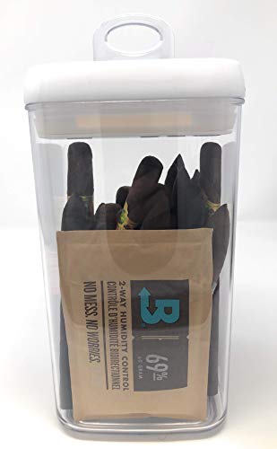 Easy Open Acrylic Cigar Humidor Jar Including The Boveda 69% 2-Way Humidity System, 25 Cigar Capacity (Square)