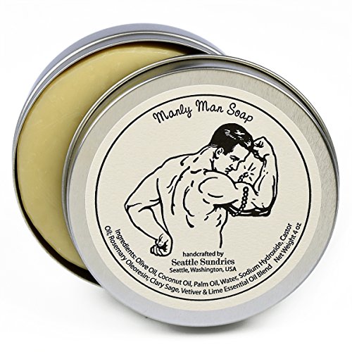 Seattle Sundries Manly Soap Pack from 100% Natural & Hand Made, Scented with Essential Oils, 3 (4oz) Mens Body Soap Bars in Travel Gift Tins, Masculine Scent.