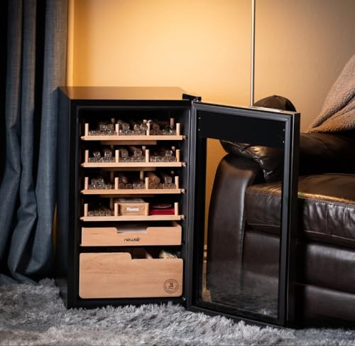 NewAir x Boveda 500 Count Electric Humidor, Spanish Cedar Shelves with Temperature Control, Cigar Humidor Box with Built-In Boveda Humidity Control in Stainless Steel