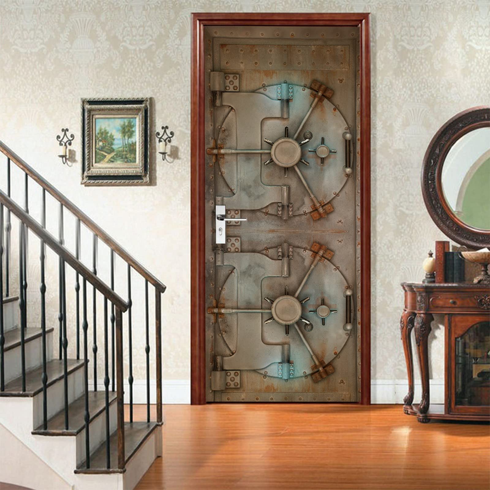 A.Monamour 3D Door Stickers for Interior Doors Rusty Bank Vault Door Vinyl Waterproof Self Adhesive Door Mural Decals for Bedroom Office Bathroom 85 x 200 cm
