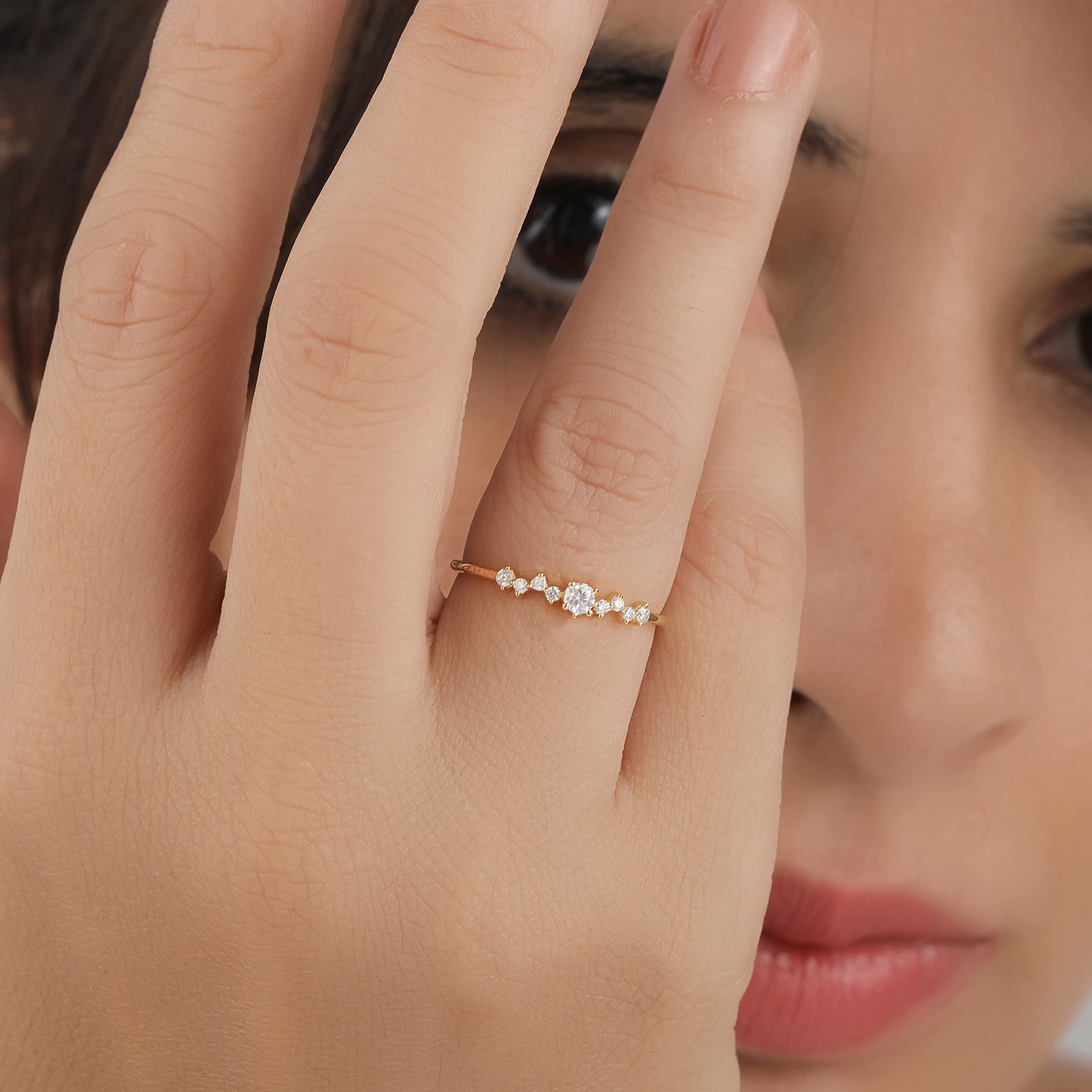 CARATRIO Engagement Rig for Women,14k Solid Gold Lab grown Cluster Ring for Wedding |Bridal gold ring promise ring |Jewellery Gift | Birthday Gift For Gold (6.5, White Gold)