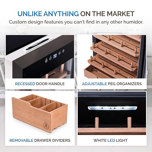 NewAir x Boveda 500 Count Electric Humidor, Spanish Cedar Shelves with Temperature Control, Cigar Humidor Box with Built-In Boveda Humidity Control in Stainless Steel
