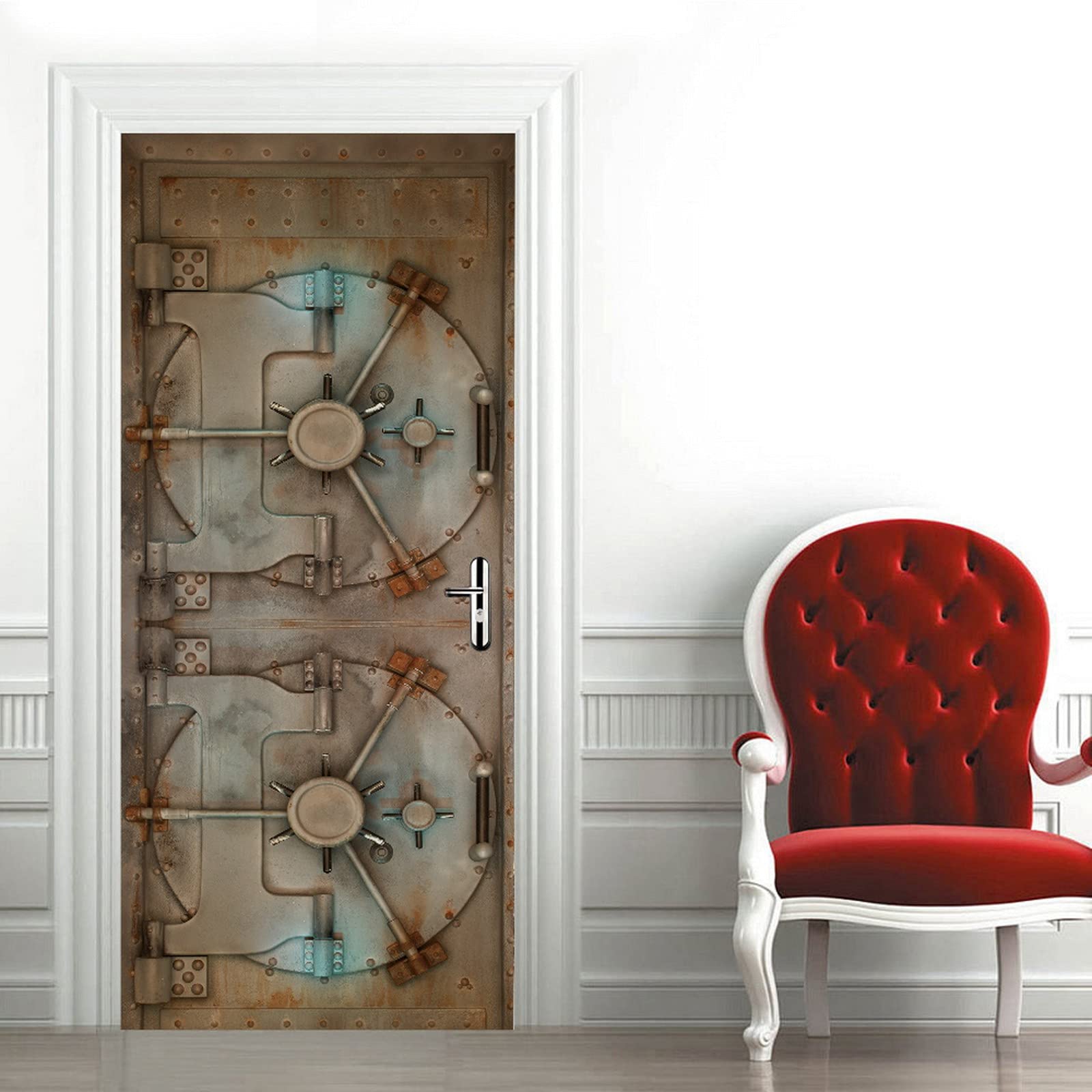 A.Monamour 3D Door Stickers for Interior Doors Rusty Bank Vault Door Vinyl Waterproof Self Adhesive Door Mural Decals for Bedroom Office Bathroom 85 x 200 cm