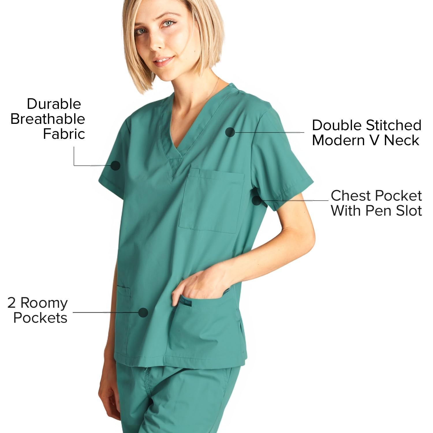 Dagacci Medical Uniform Women's Medical Scrub Set Top and Pant, Teal Green, XS