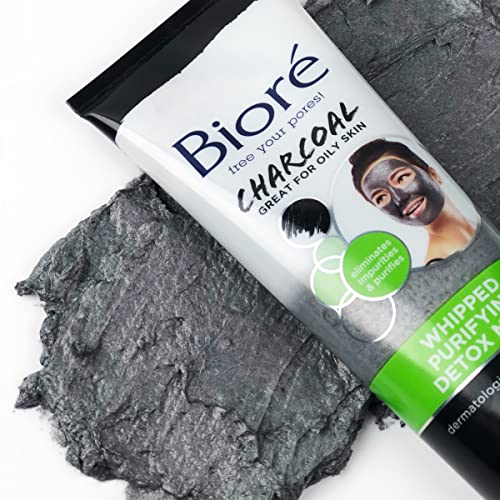 Biore Charcoal Whipped Purifying Detox Mask, with Natural Charcoal, Deep Pore Cleansing, 4 Ounce, Dermatologist Tested, Non-Comedogenic, Oil Free