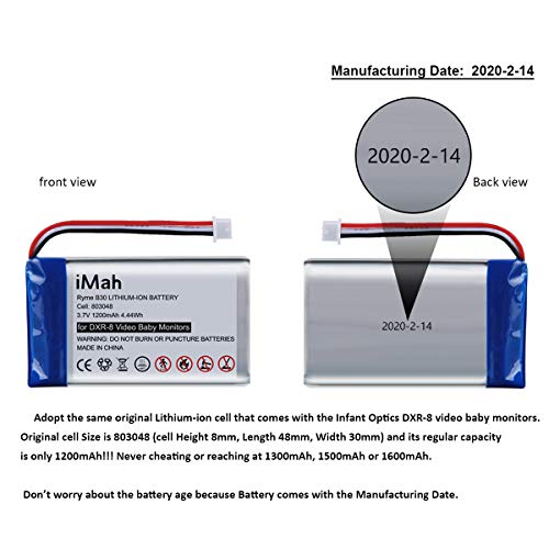 iMah Replacement for Infant Optics DXR-8 Baby Monitor Battery Sp 803048 3.7V 1200mAh Lithium-ion Rechargeable, Pack of 2
