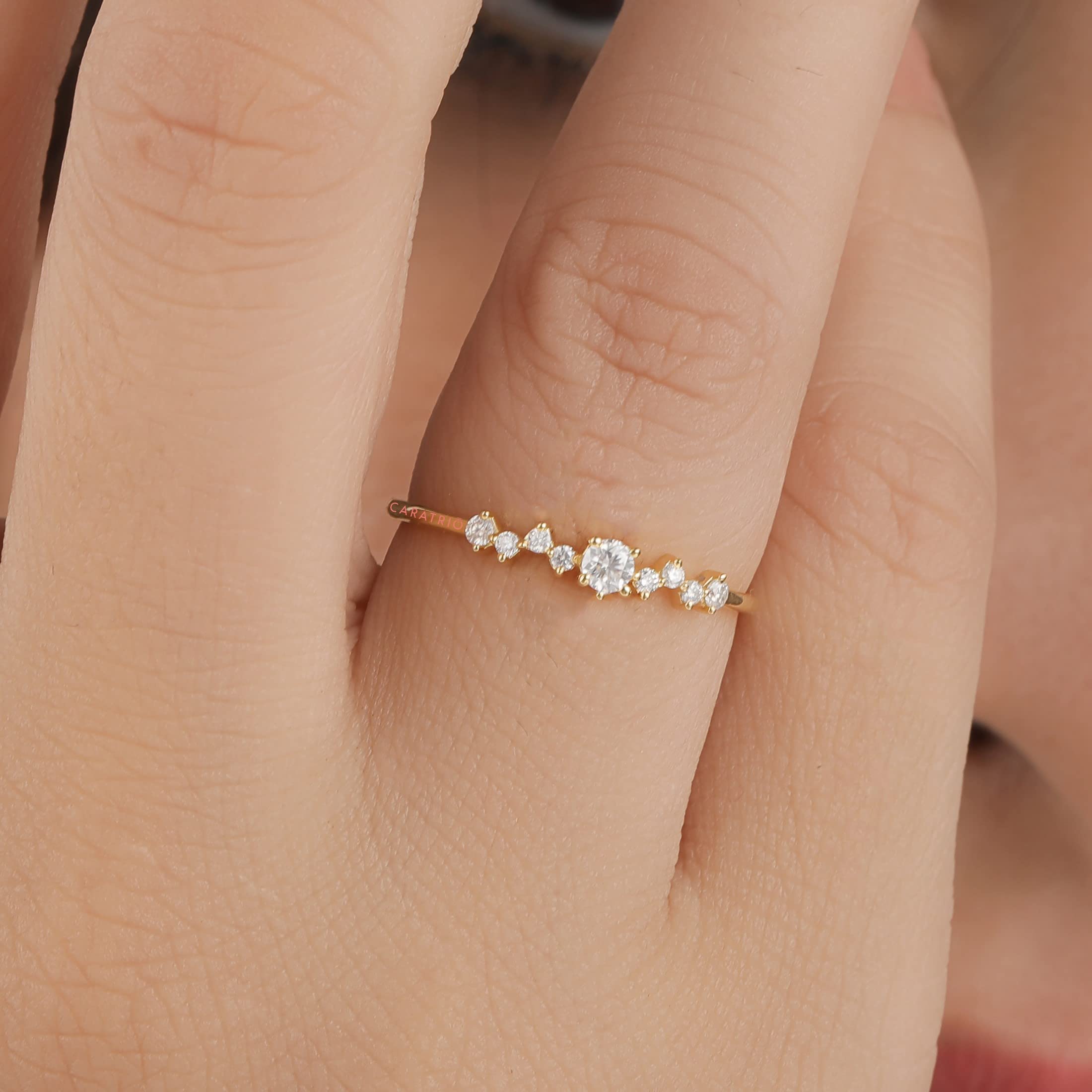 CARATRIO Engagement Rig for Women,14k Solid Gold Lab grown Cluster Ring for Wedding |Bridal gold ring promise ring |Jewellery Gift | Birthday Gift For Gold (6.5, White Gold)
