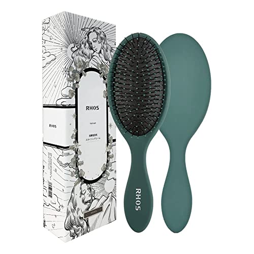 RHOS Detangler Hair Brush for Women and Men -Paddle Hair Brush for Wet&Dry Hair -Cushion Hair Brush for Detangling/Smoothing -For all Hair Types(1 Pack-Green)