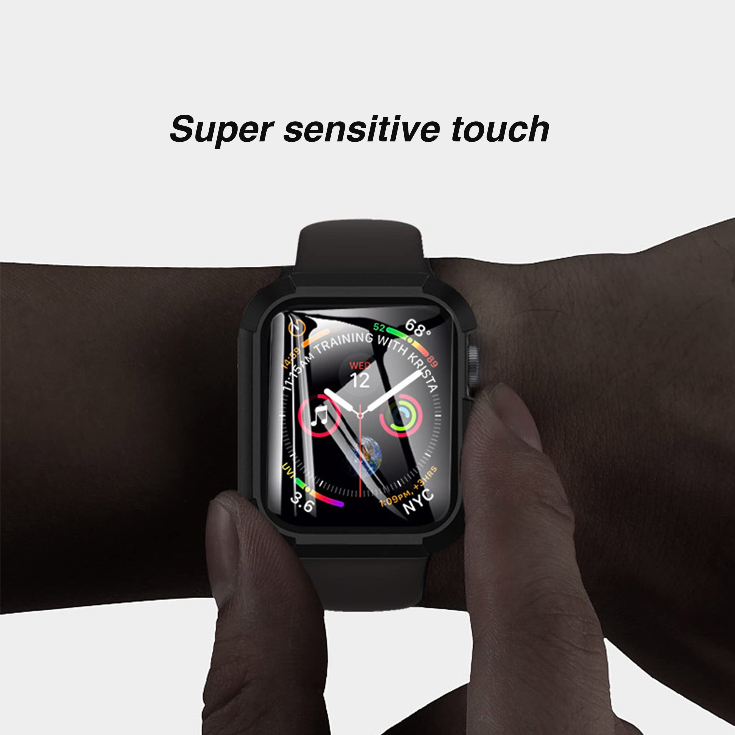 Ailun for Apple Watch Series 9 & 8 & 7 Screen Protector Case [41mm], Ultra-Thin Hard PC Case Built in Tempered Glass for iWatch, Shockproof Cover with Button [2 Pack][Black+Clear]
