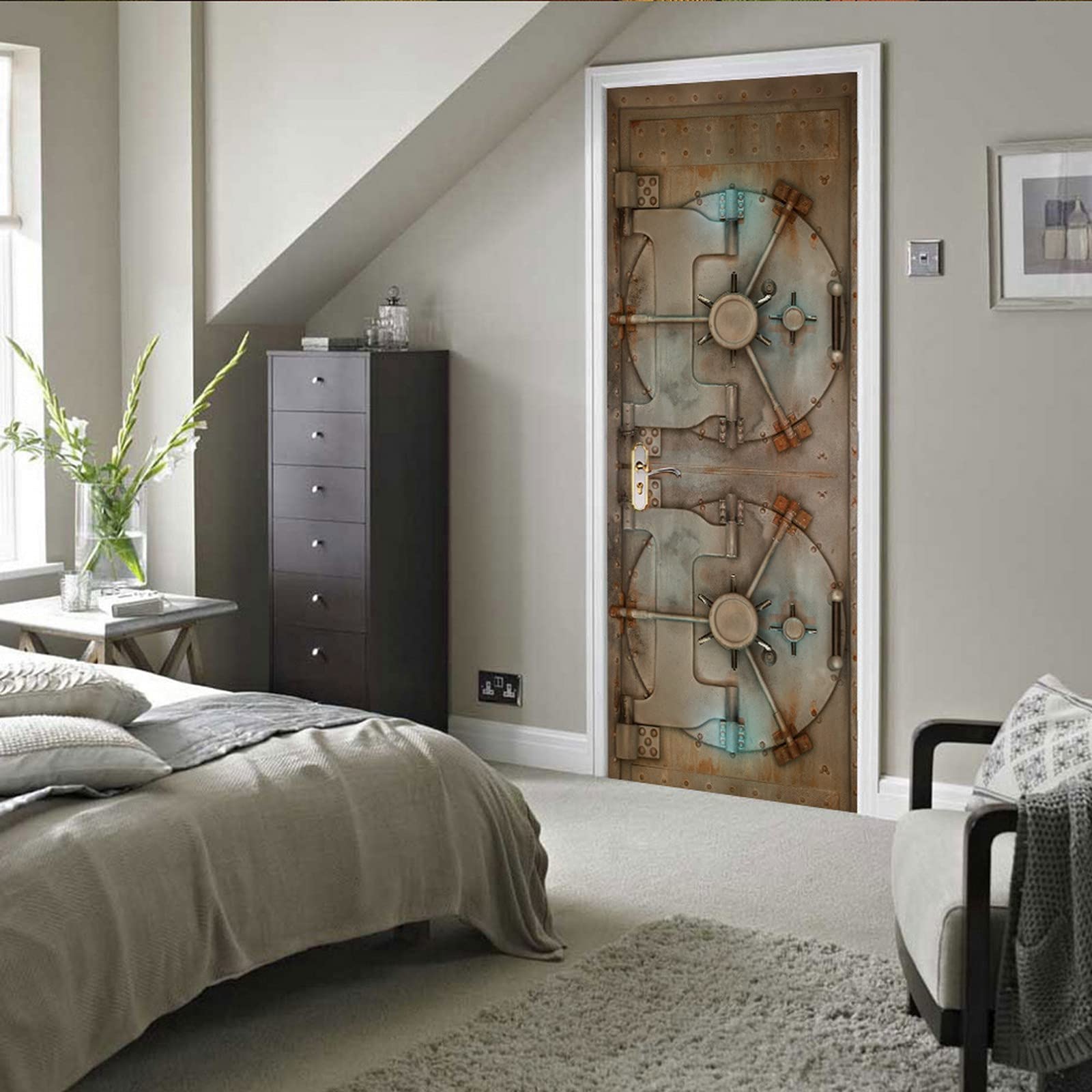A.Monamour 3D Door Stickers for Interior Doors Rusty Bank Vault Door Vinyl Waterproof Self Adhesive Door Mural Decals for Bedroom Office Bathroom 85 x 200 cm