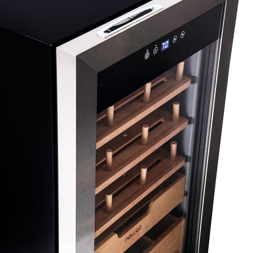 NewAir x Boveda 500 Count Electric Humidor, Spanish Cedar Shelves with Temperature Control, Cigar Humidor Box with Built-In Boveda Humidity Control in Stainless Steel