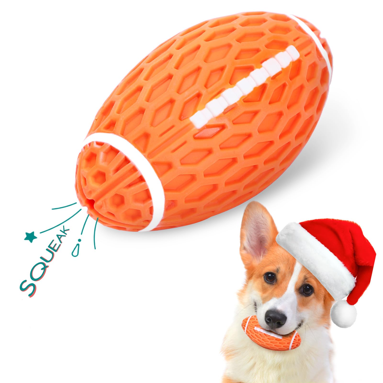 Nobleza Dog Football, Interactive Lightweight Tough Squeaky Dog Toys That Float and Bounce for Teething and Teeth Cleaning, Natural Rubber Durable Football Dog Toy for Small and Medium Breeds, Orange