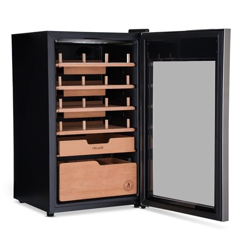 NewAir x Boveda 500 Count Electric Humidor, Spanish Cedar Shelves with Temperature Control, Cigar Humidor Box with Built-In Boveda Humidity Control in Stainless Steel