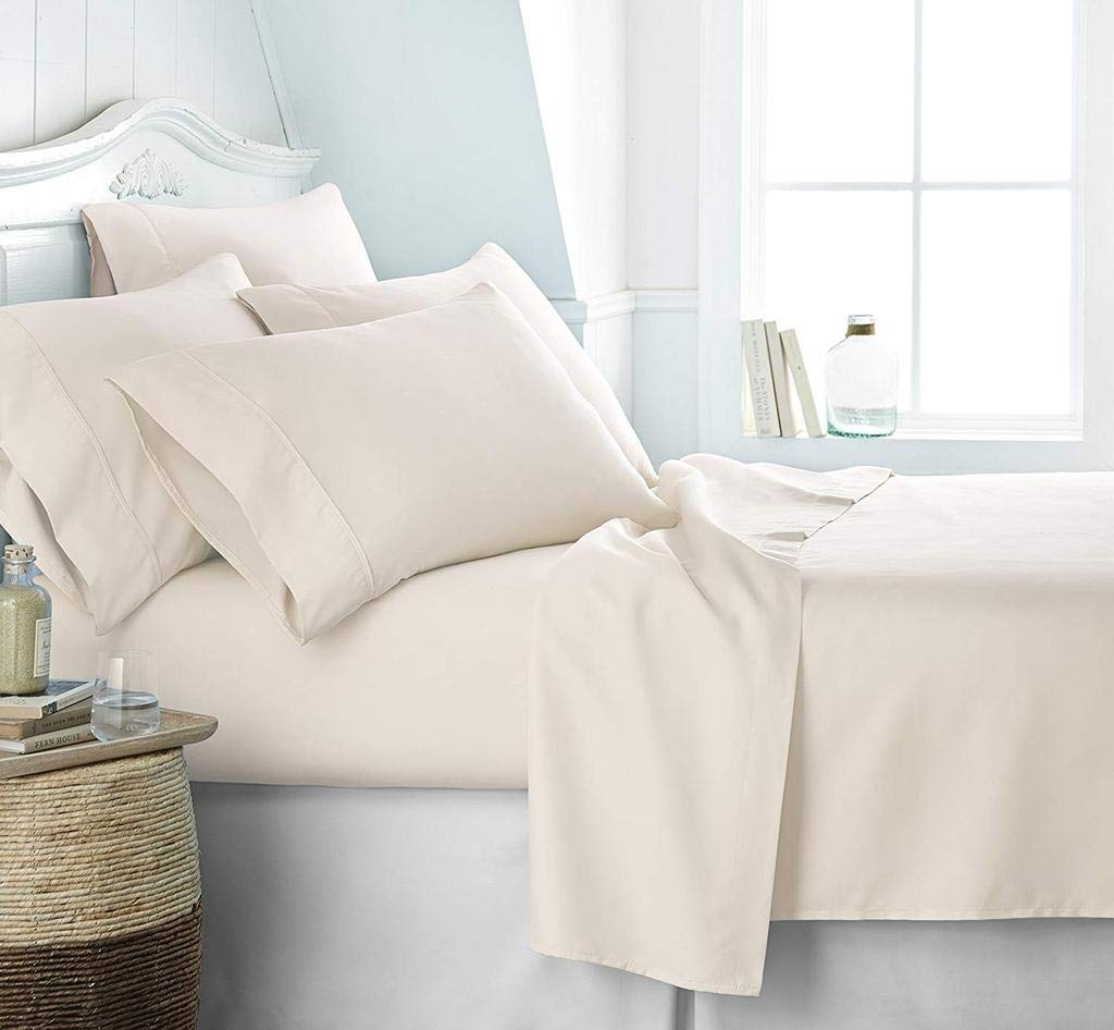 KBC linen 6 Piece Hotel Luxury Soft 100% Cotton Bed Sheets Set, 18" - 21" Deep Pocket Fitted Sheet, Wrinkle Free, 800 Thread Count Bedding Set King Size Ivory Solid
