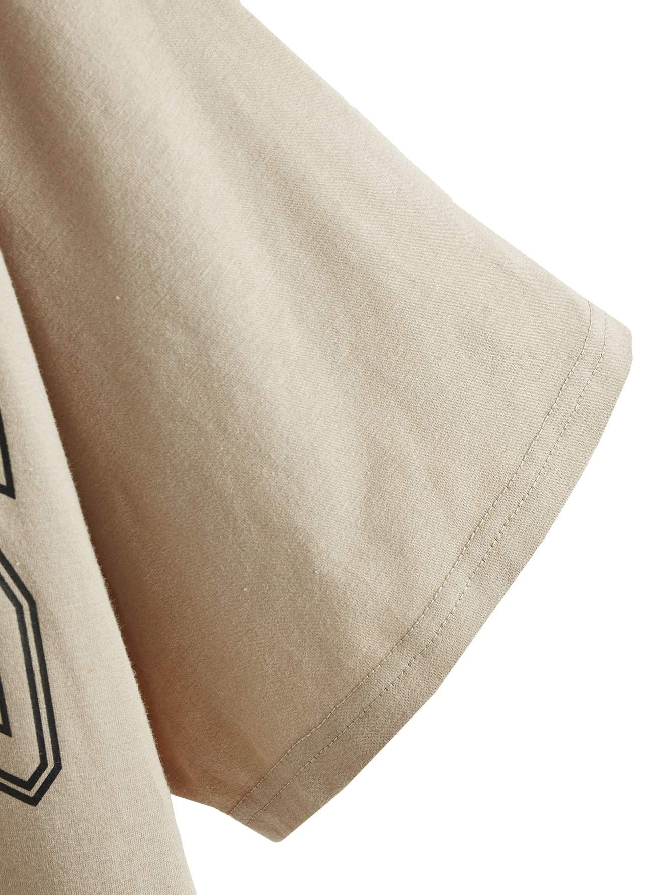 SOLY HUX Women's Graphic Oversized Tees Letter Print Summer Tops Vintage Half Sleeve Loose Casual T Shirts Beige/Black XXL