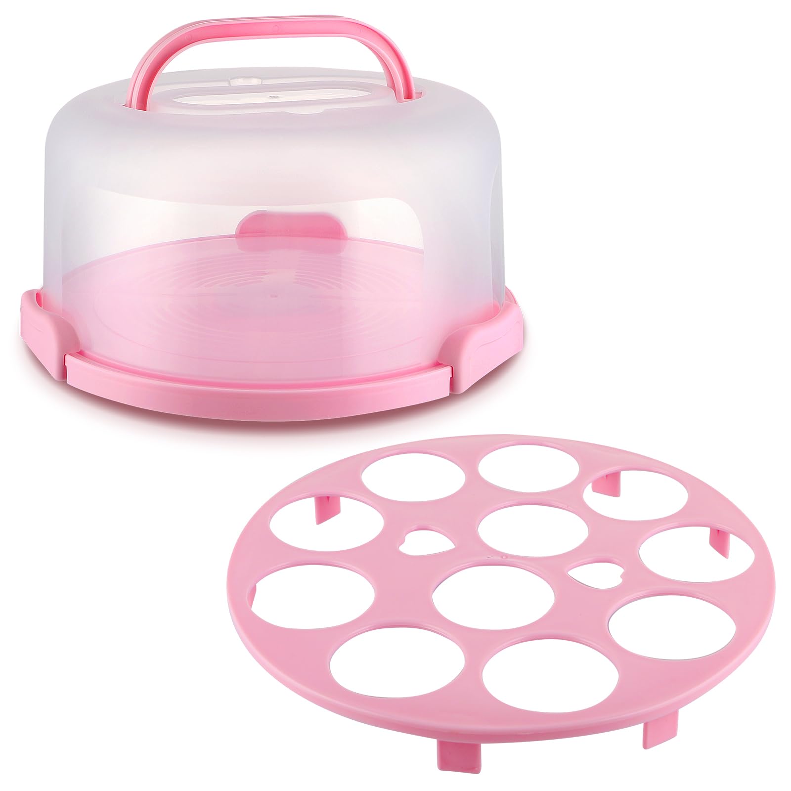 MOLIGOU 10 Inch Cake Carrier with Lid and Handle, Cupcake Carrier Fits 11 Cupcakes, Cake Holder Container with Three Secure Side Closures