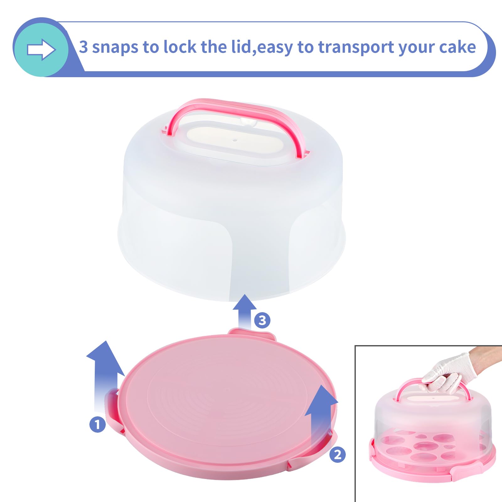 MOLIGOU 10 Inch Cake Carrier with Lid and Handle, Cupcake Carrier Fits 11 Cupcakes, Cake Holder Container with Three Secure Side Closures