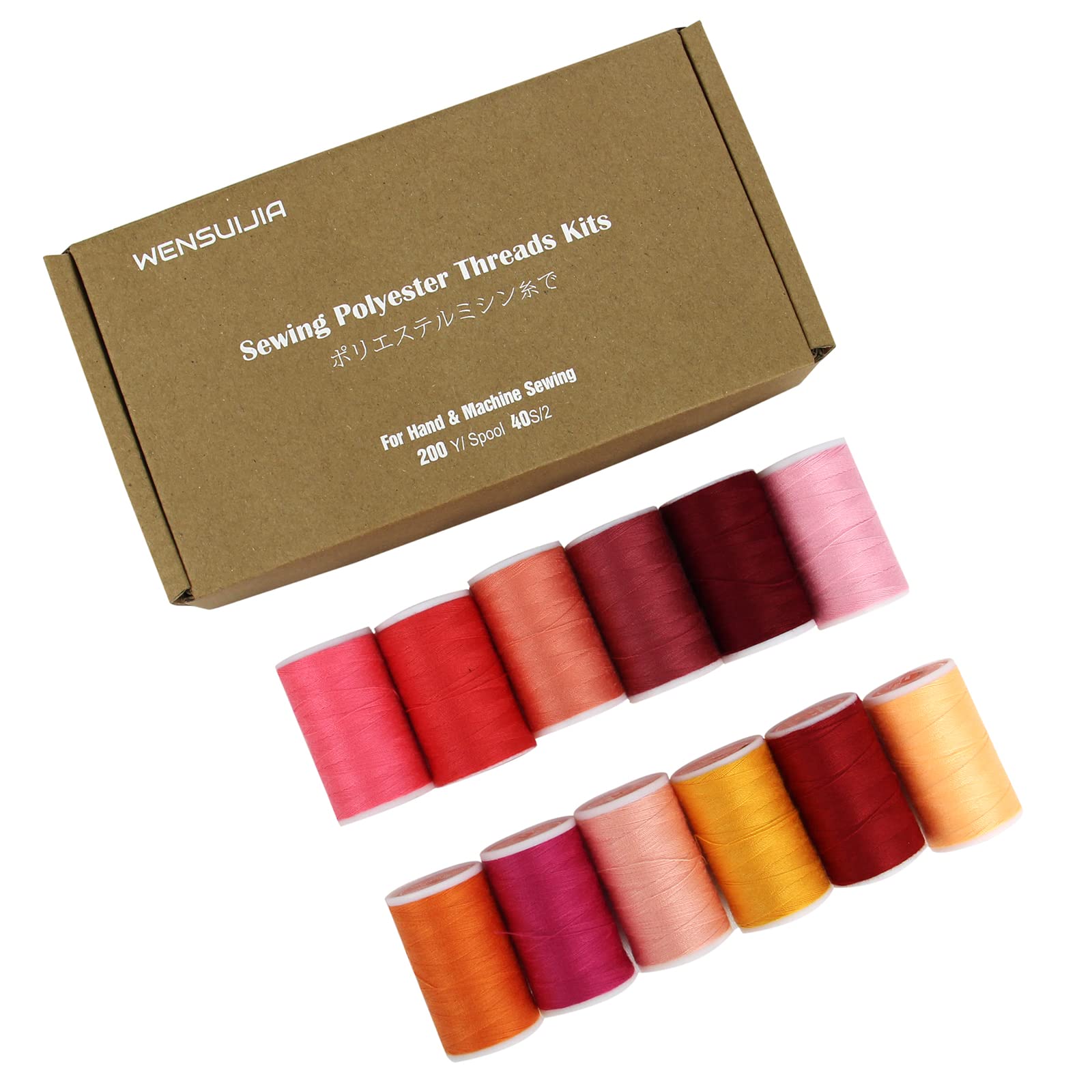Multi-Purpose Red Thread for Sewing, 200Y/Spool 40S/2, Polyester Sewing Threads Kits for Sewing Machine & Hand Sewing (12 Bright Colors)