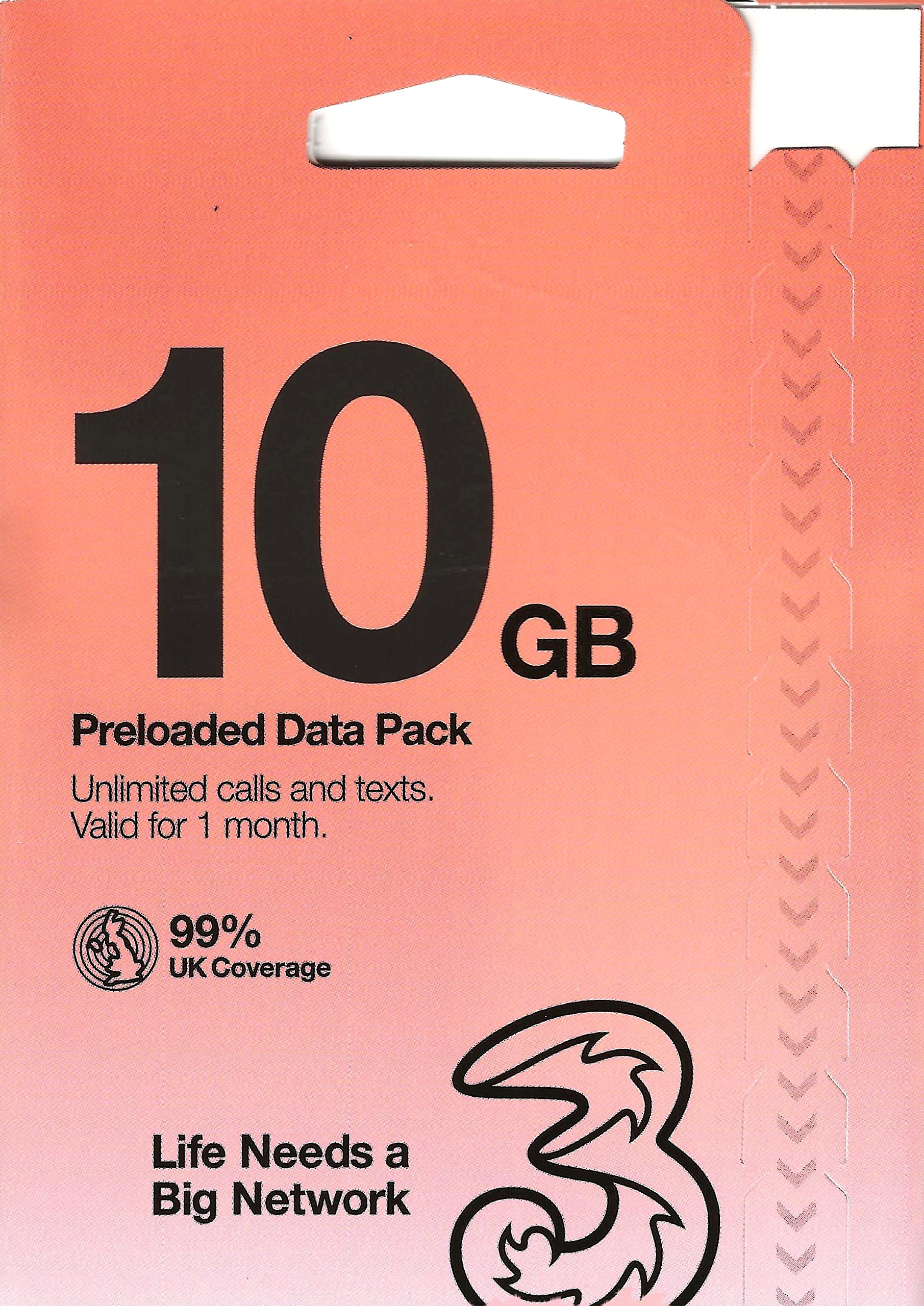 New PrePaid Europe (UK Three) SIM Card 10GB Data Unlimited Minutes/Texts for 30 Days with Free Roaming/USE in 71 Destinations Including Europe, South America and Australia (10GB)