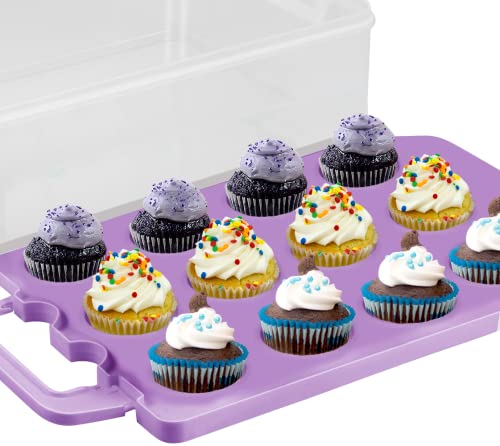 DuraCasa Cupcake Carrier | Premium Upgraded Model Holds Cupcakes Steadier | Stacking Cupcake Storage Container | Use 1, 2, or 3 Tiers (Purple)