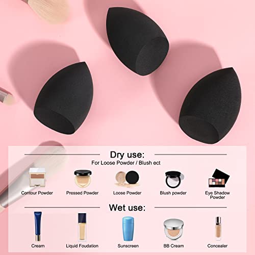 Makeup Sponges, 3-Pack Foundation Blending Beauty Sponge, Professional Beauty Makeup Set for Dry & Wet Use (Black)…