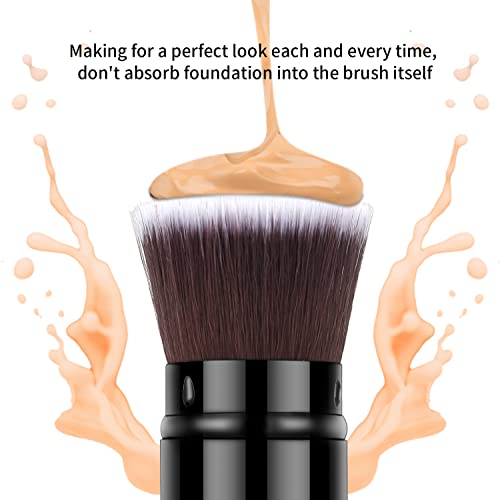 Falliny Retractable Foundation Makeup Brushes, Travel Flat Top Kabuki Powder Brush Portable Liquid Foundation Brush with Cover Perfect for Blending Liquid, Cream or Flawless Powder Cosmetics