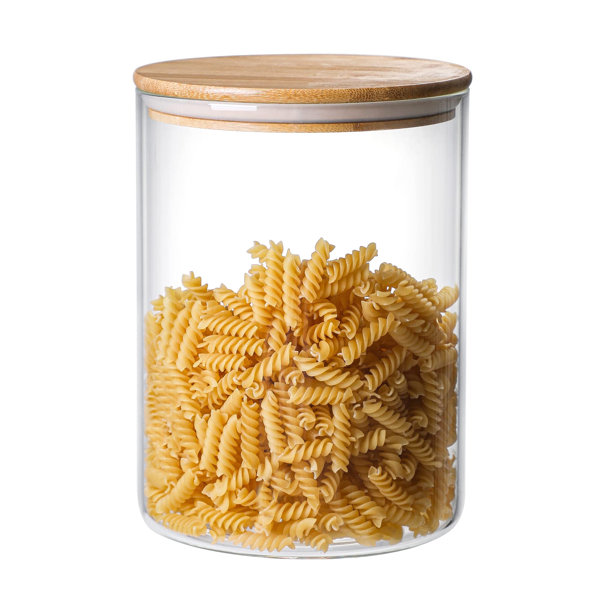 INCETUE 3000ML / 100 FL Oz Glass Storage Jar with Wood Lid, Stackable Clear Cylinder Bottle Canister Pantry Jar with Air Tight Bamboo Lid for Food, Coffee, Flour, Sugar, Spaghetti, Herb, Cookie, Tea