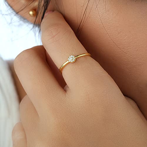 CARATRIO Engagement Rig for Women, 14k Solid Gold Lab grown Cluster Ring for wedding |Bridal gold ring promise ring |Jewellery Gift | Birthday Gift For Gold (7.5, Rose Gold)