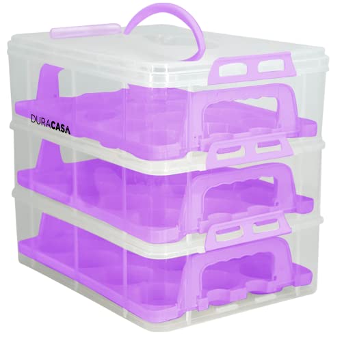DuraCasa Cupcake Carrier | Premium Upgraded Model Holds Cupcakes Steadier | Stacking Cupcake Storage Container | Use 1, 2, or 3 Tiers (Purple)
