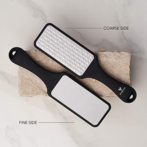 DYNESSE Pedicure Foot File. Professional 3-in-1 Callus Remover with Mini-File. No Risk of Injury. Laser-Cut. Stainless Steel. Scrubber. Reusable