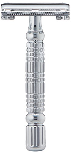 Olivina Men Safety Razor + 5 Stainless Steel Blades, Chrome Handle, 6-Piece Set
