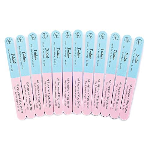 Iridesi 4 Way Finger Nail File and Buffer, Emery Boards For Natural Nails, 4 Fingernail Files in 1, Professional Filer Board and Shiners, 7 Inches Long, Salon Supplies Buffers Shine Kit, 12 Pack