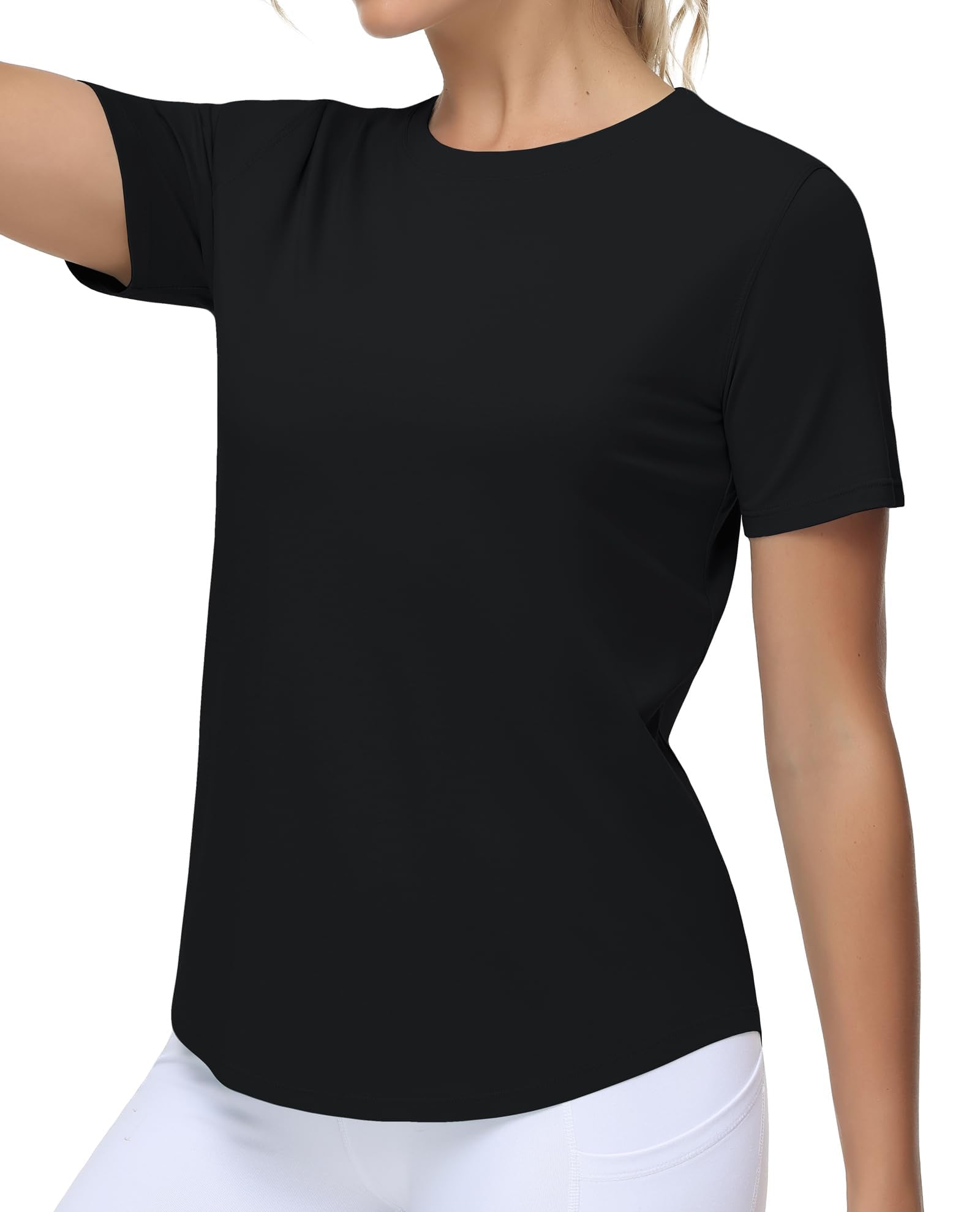 THE GYM PEOPLE Women's Workout Short Sleeve Breathable T-Shirts Athletic Yoga Tee Tops Black
