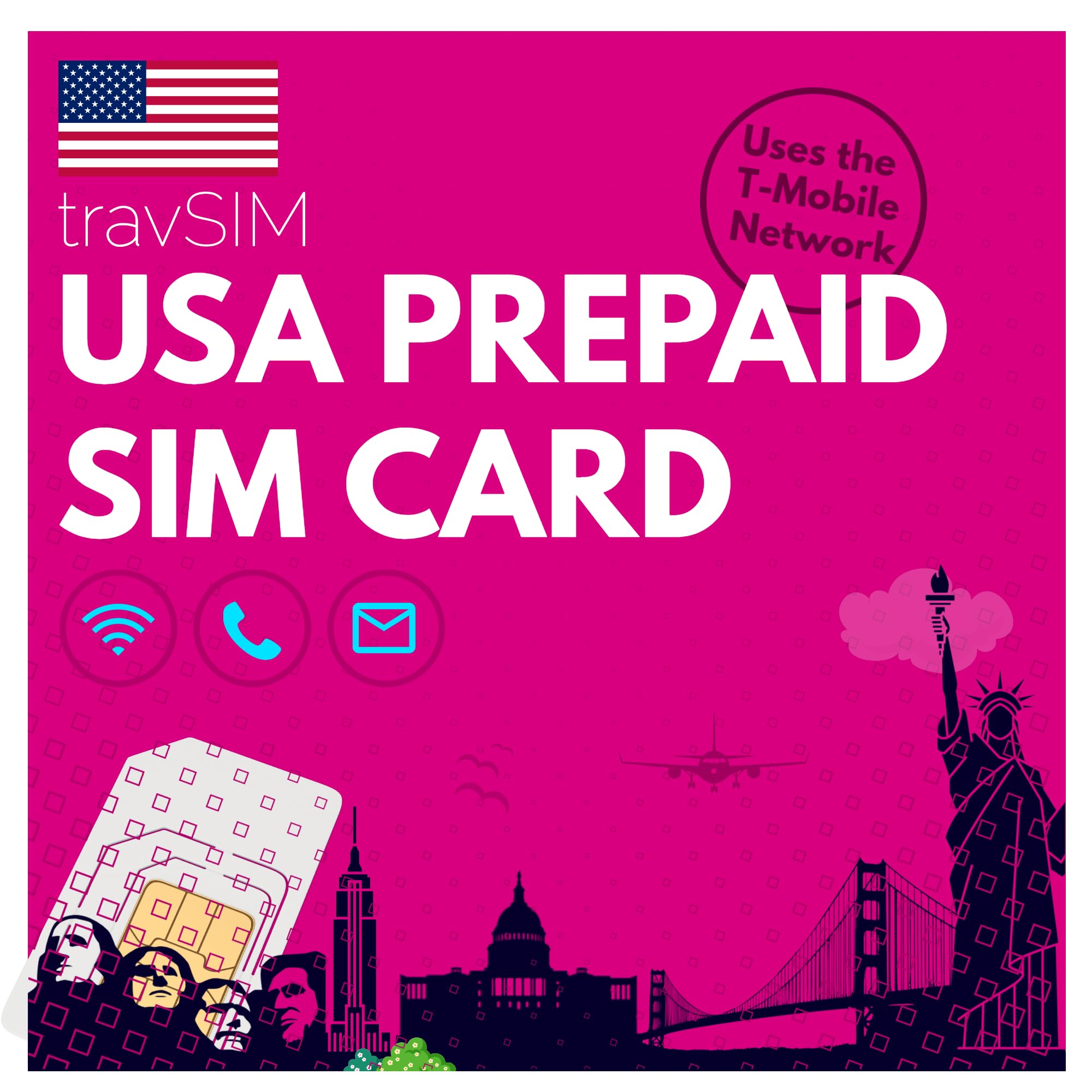 travSIM Prepaid SIM Card USA | T-Mobile Network | 50GB Data at 4G/5G speeds| SIM for The USA has Unlimited National Calls & Texts | US SIM Card 30 Days