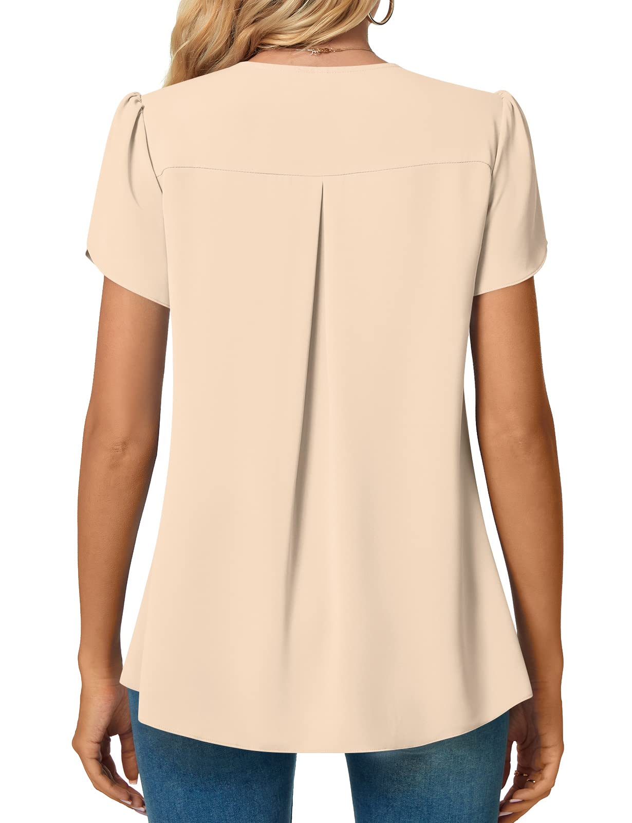 Anyally Women's Summer Spring Dressy Casual Chiffon Blouses Short Sleeve Tunic Tops for Leggings T-Shirts, XL Khaki