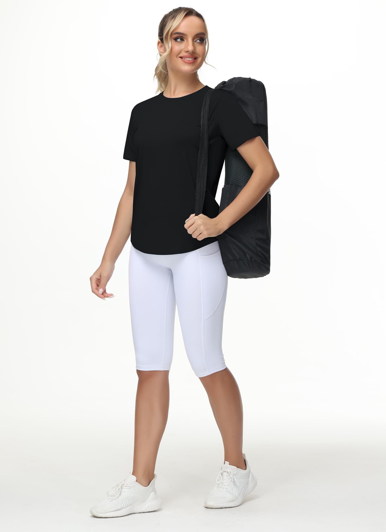 THE GYM PEOPLE Women's Workout Short Sleeve Breathable T-Shirts Athletic Yoga Tee Tops Black