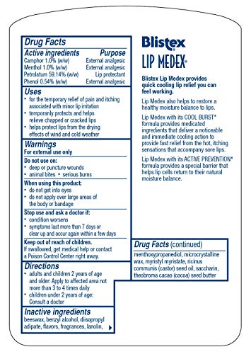Blistex Lip Medex External Analgesic/Lip Protectant 0.25 oz (Pack of 3)